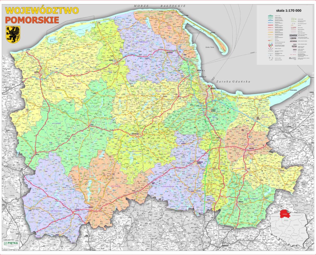 Mapa ścienna Województwa Pomorskiego Administracyjno Drogowa